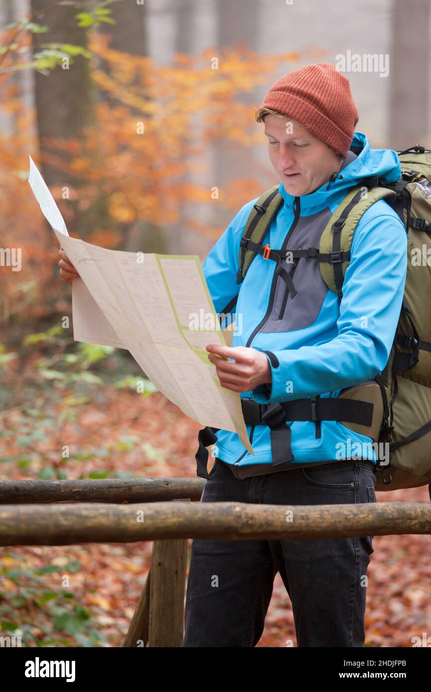 reading, hiker, map, read, reading a book, reading something, to read ...