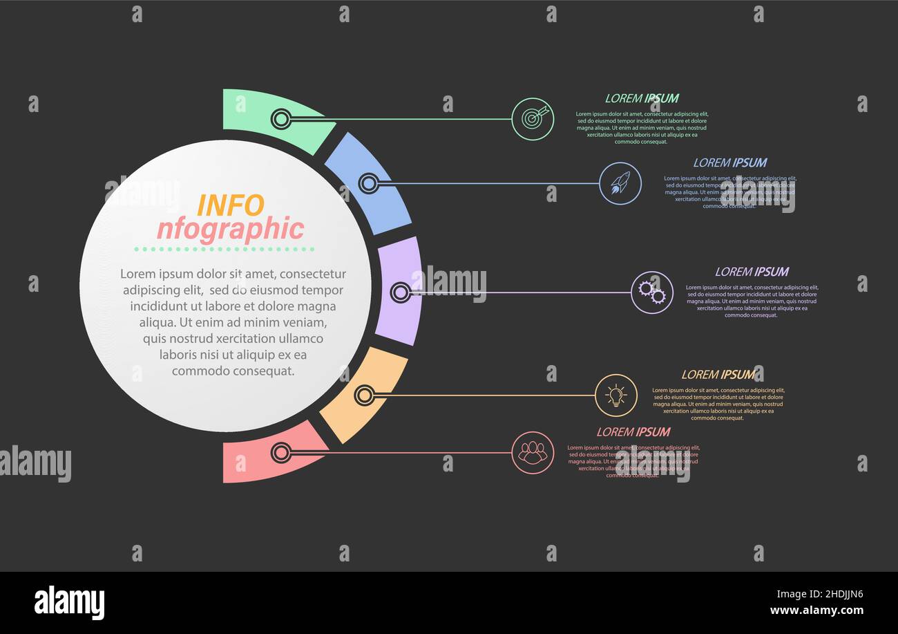 5 stages of development, improvement or training. Infographics with ...
