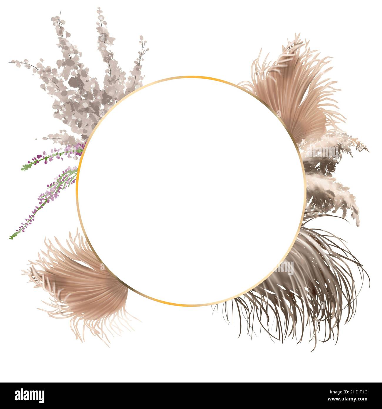 Watercolor frame made of pampas grass. beautiful boho frame Stock Photo ...