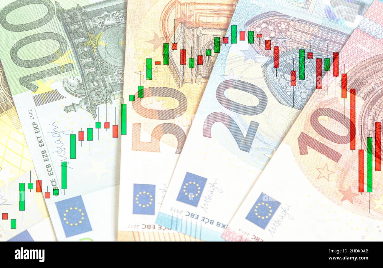 Graph rate chart banknotes of Euro currency. Euro currency rate ...