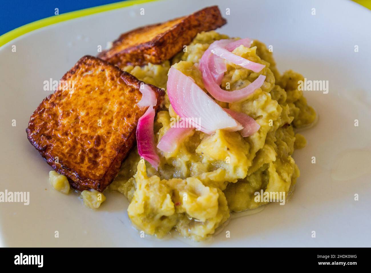 Meal in Dominican Republic - fried cheese with mangu mashed plantains ...