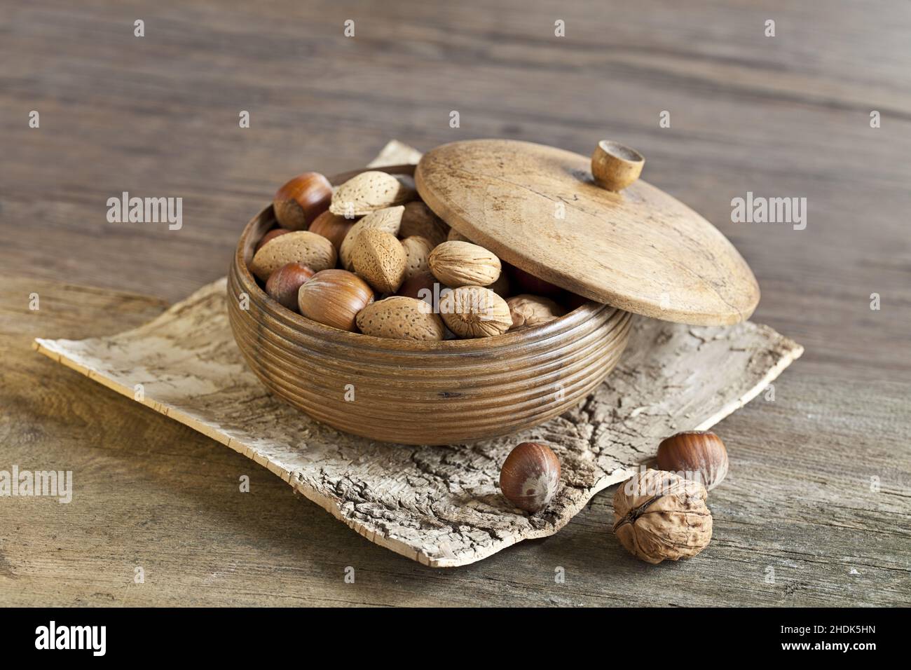 nuts, wood box, nut, boxs Stock Photo - Alamy