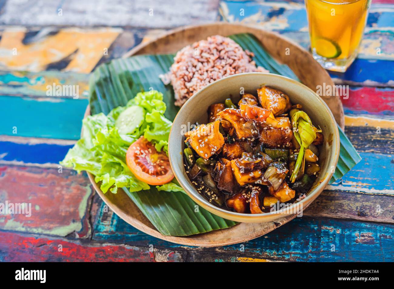 Popular Balinese meal of rice with variety of side dishes which are ...