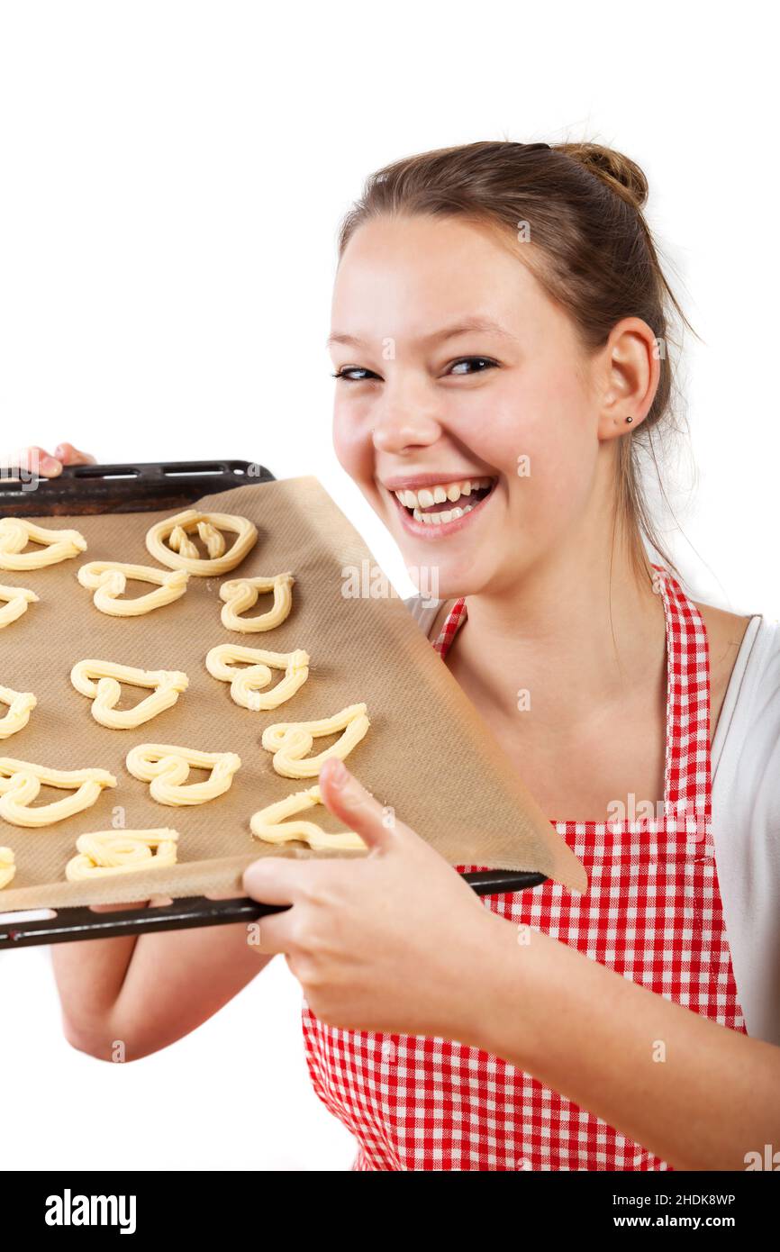 young woman, woman, pastry crust, baking, spray pastries, girl, girls ...