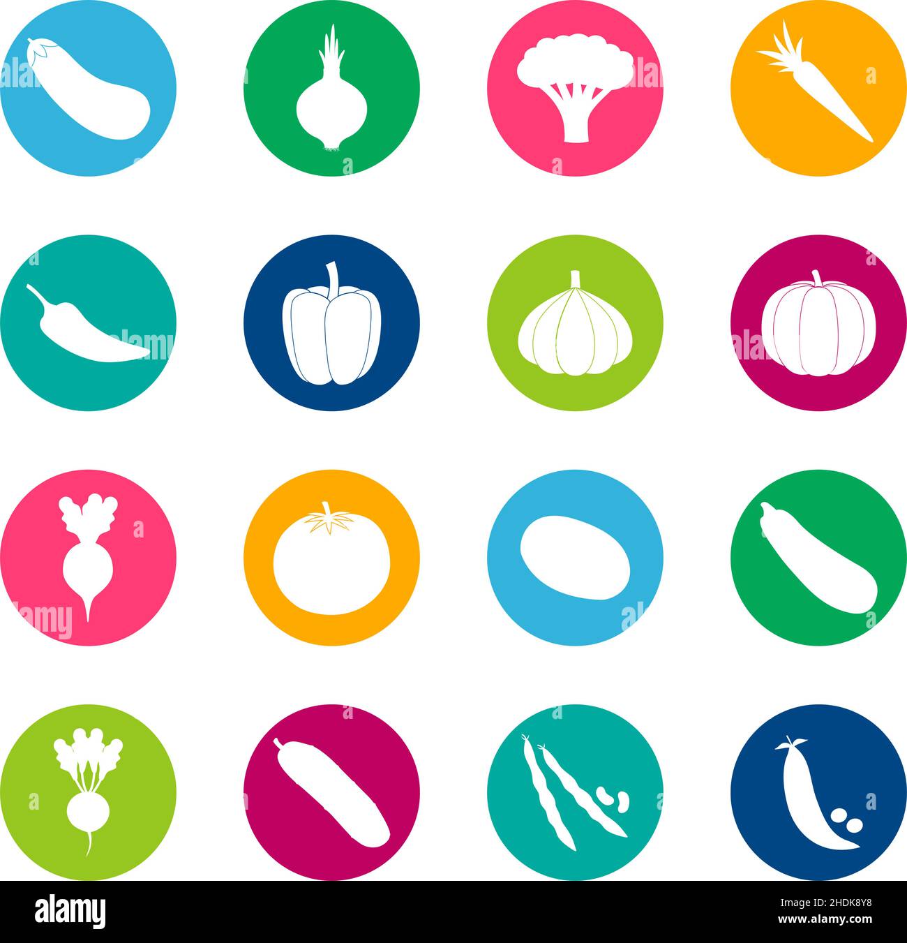 Set of vegetable icons on color background, vector illustration Stock ...