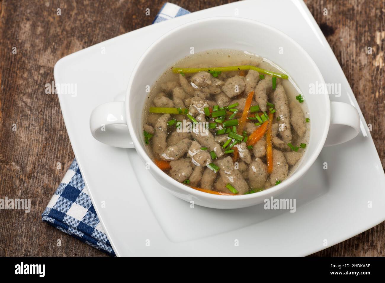 soup, liver spaetzle soup, liver spaetzle, soups Stock Photo - Alamy