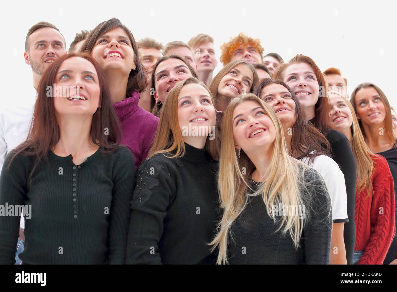 group of happy young people looking up Stock Photo - Alamy
