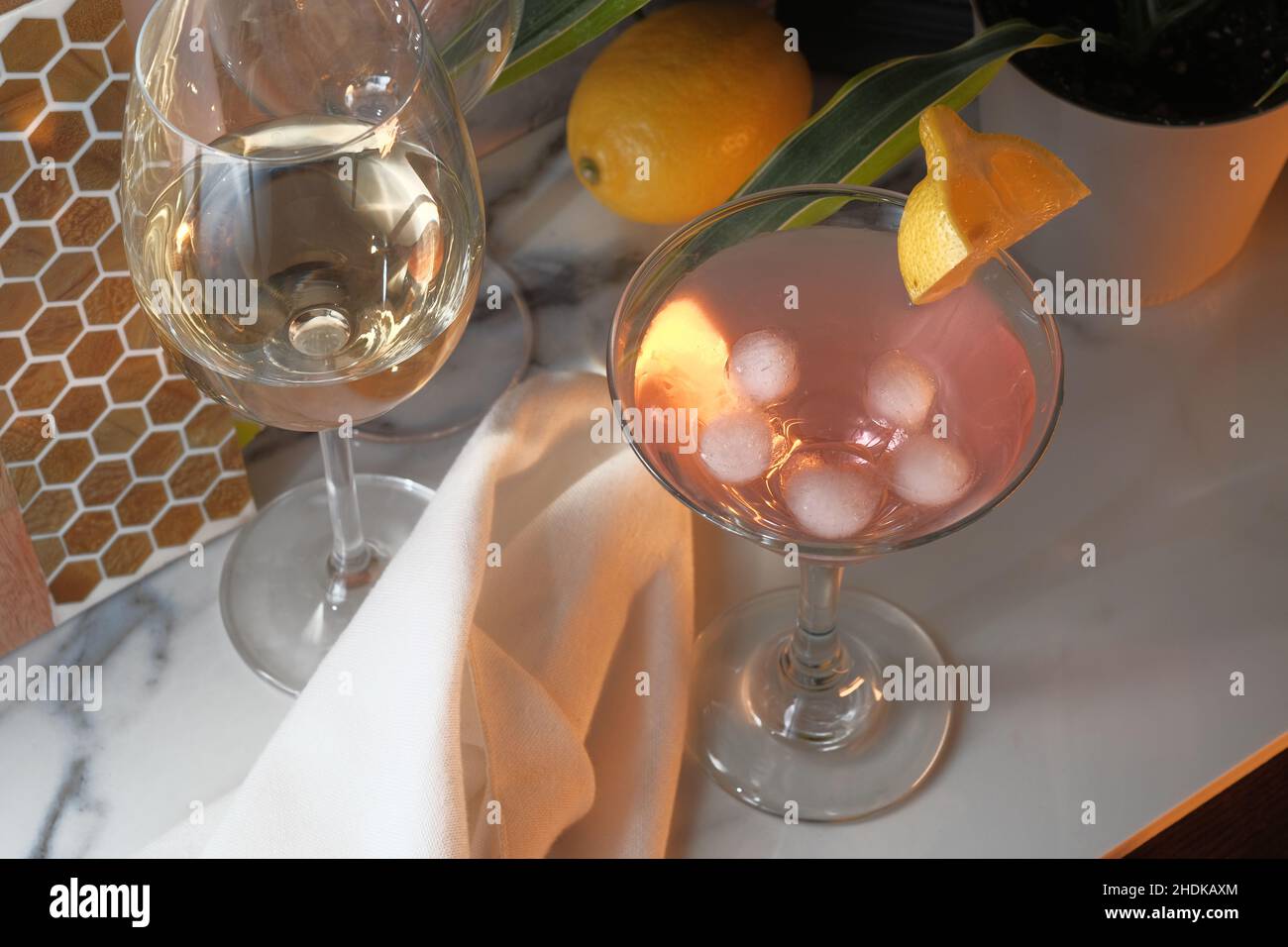 Pink lemon drop martini on marble kitchen counter Stock Photo - Alamy