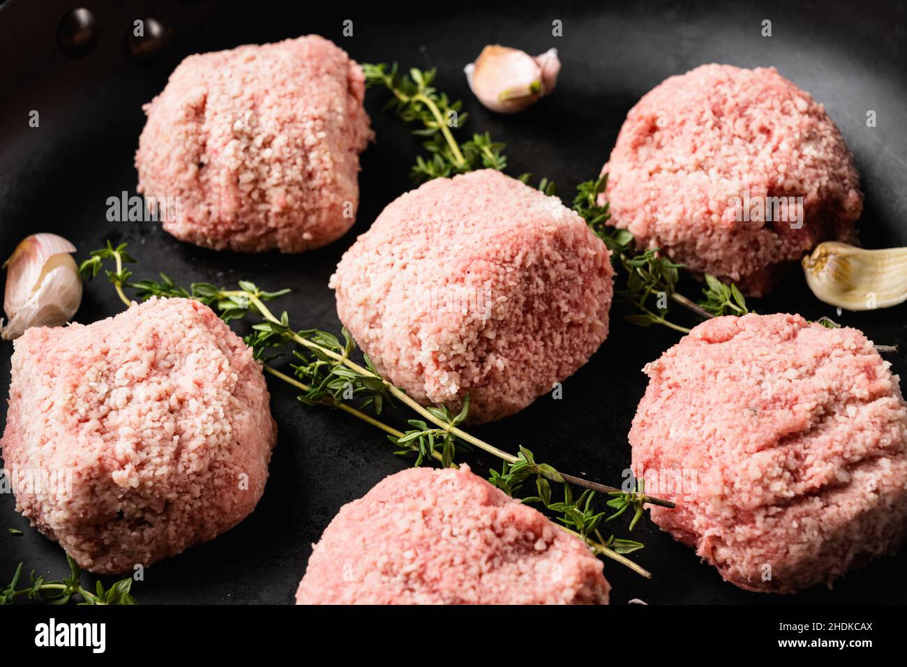 Home made raw meatballs set, on old dark rustic table background Stock ...