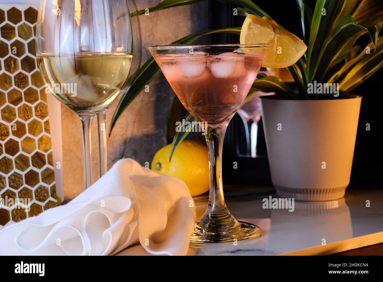 Pink lemon drop martini on marble kitchen counter Stock Photo - Alamy