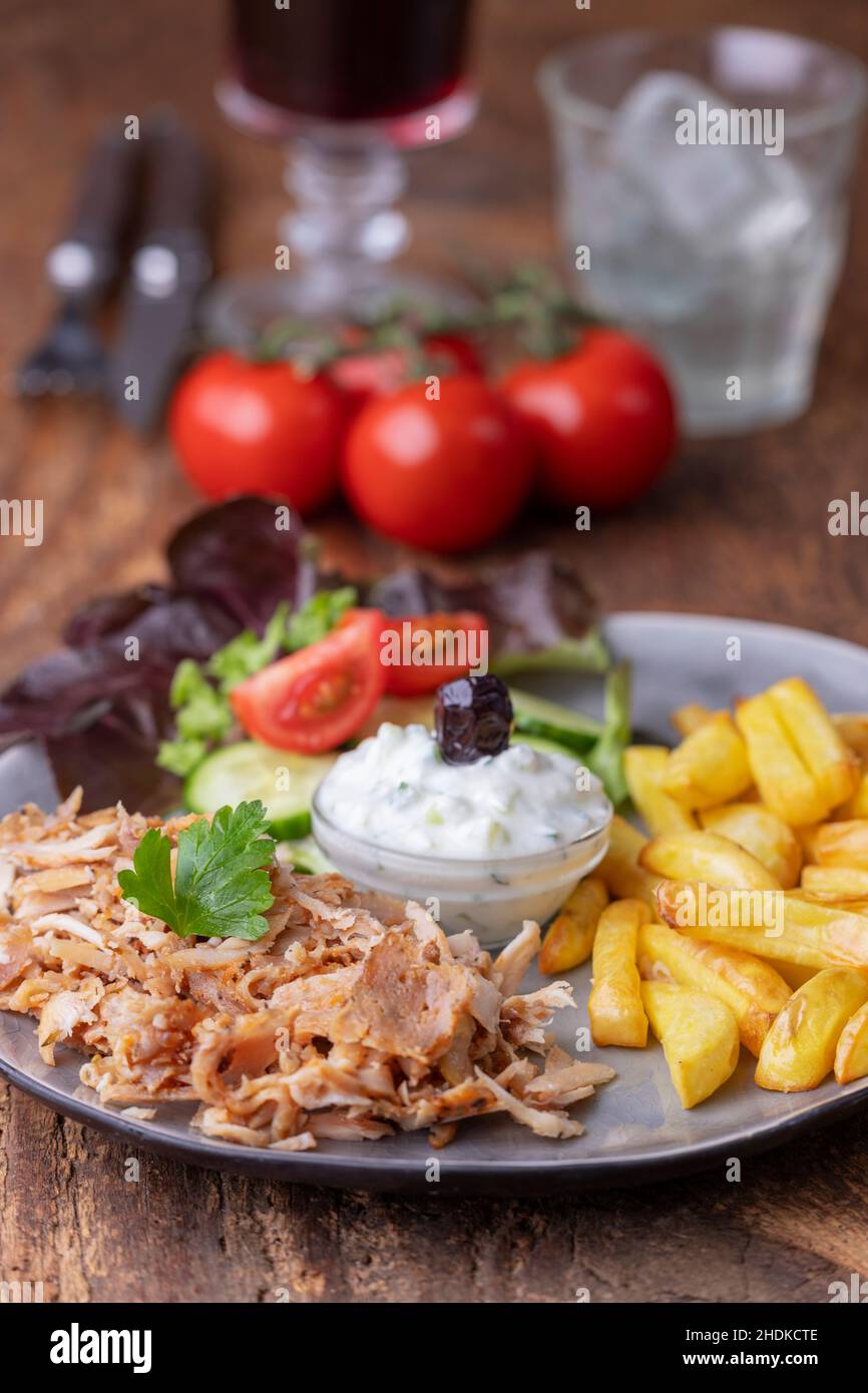 gyros plate, gyros, gyros plates, typical greek meal Stock Photo - Alamy