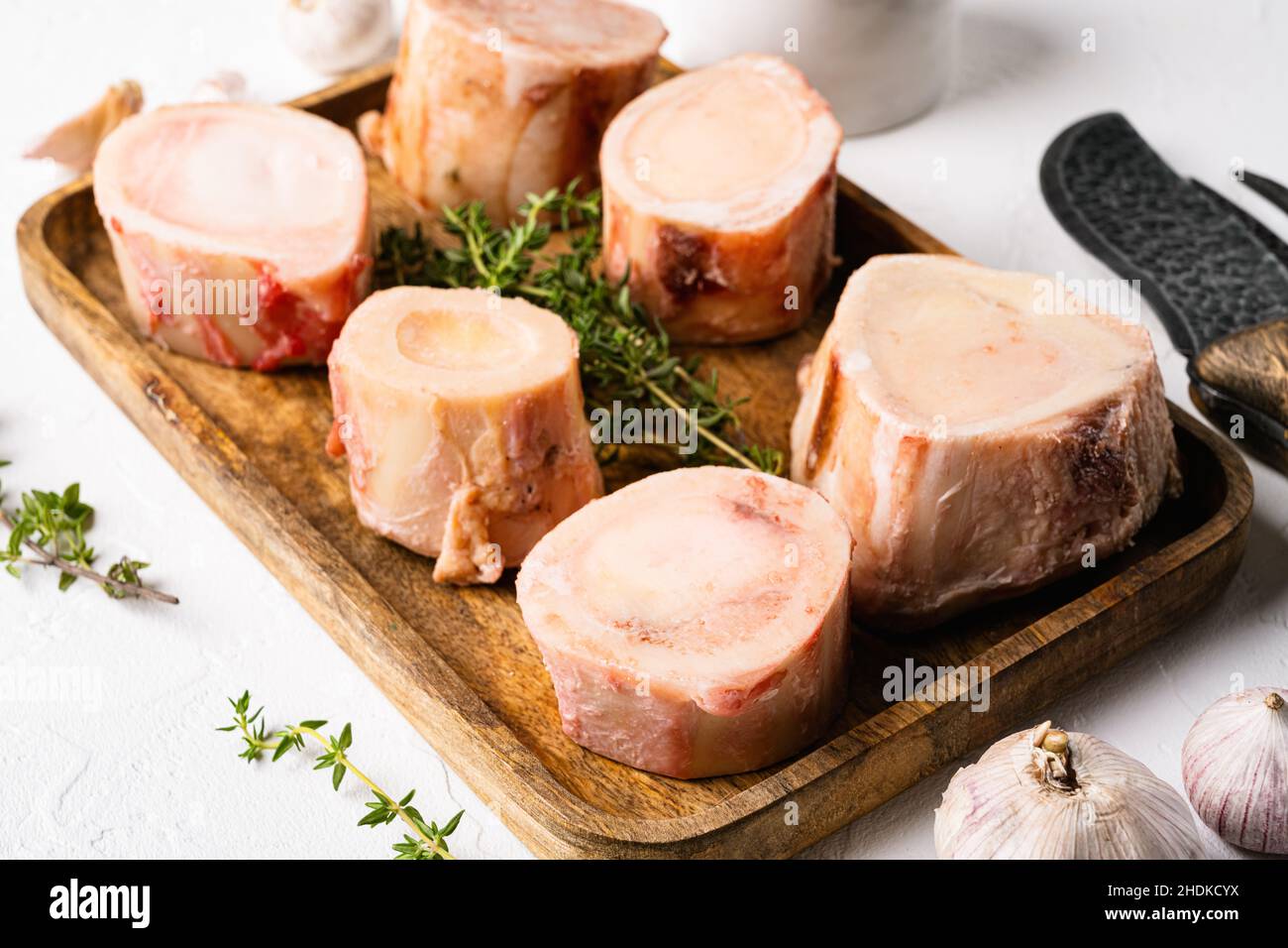 Beef Bone Marrow set, on white stone table background Stock Photo - Alamy