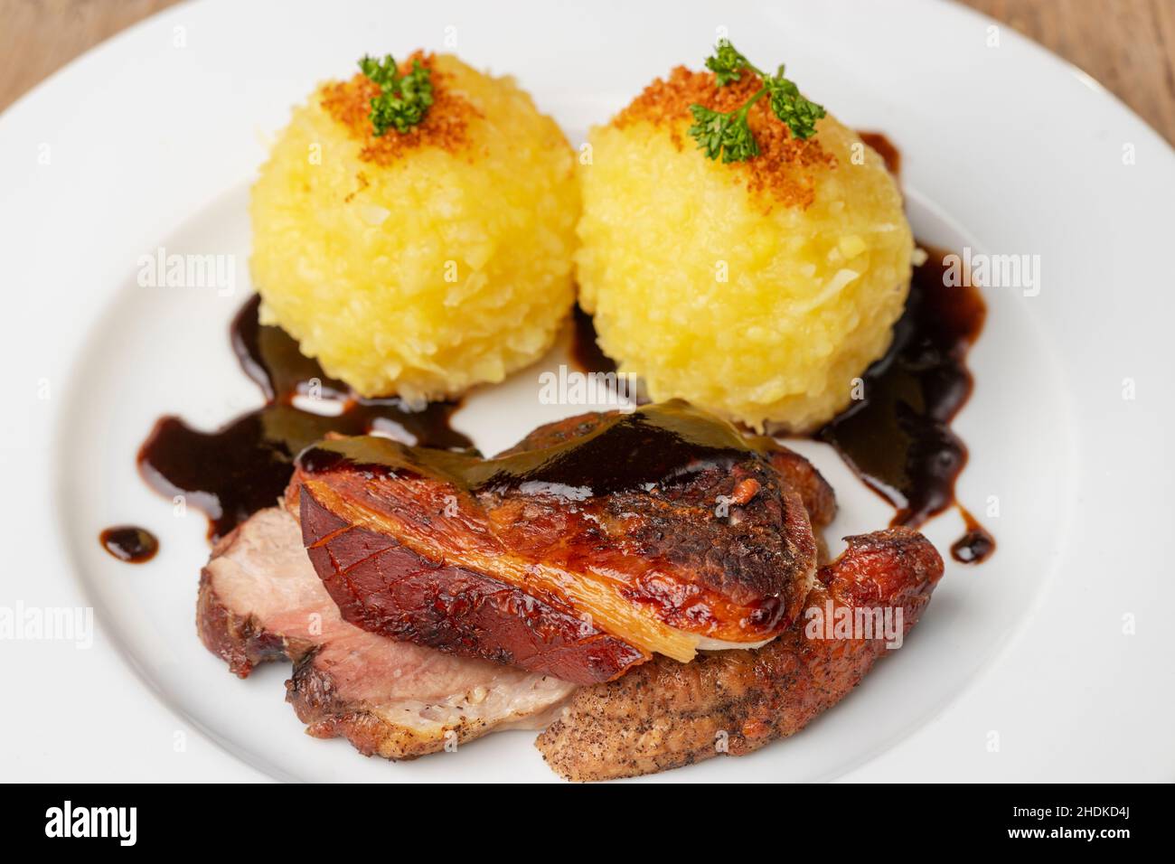 potato dumpling, pig roast, dumpling Stock Photo - Alamy