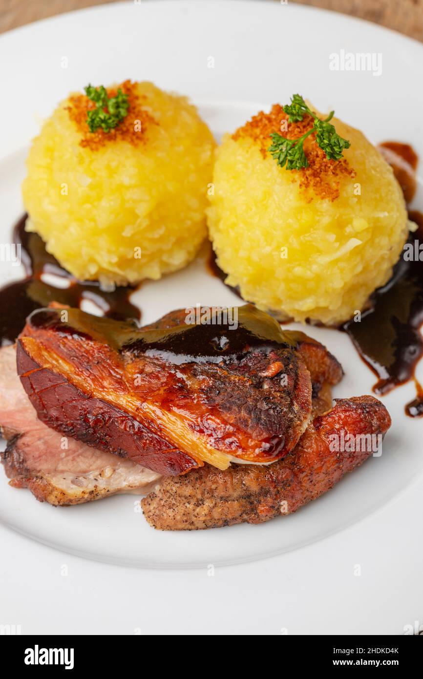 potato dumpling, pig roast, dumpling Stock Photo - Alamy