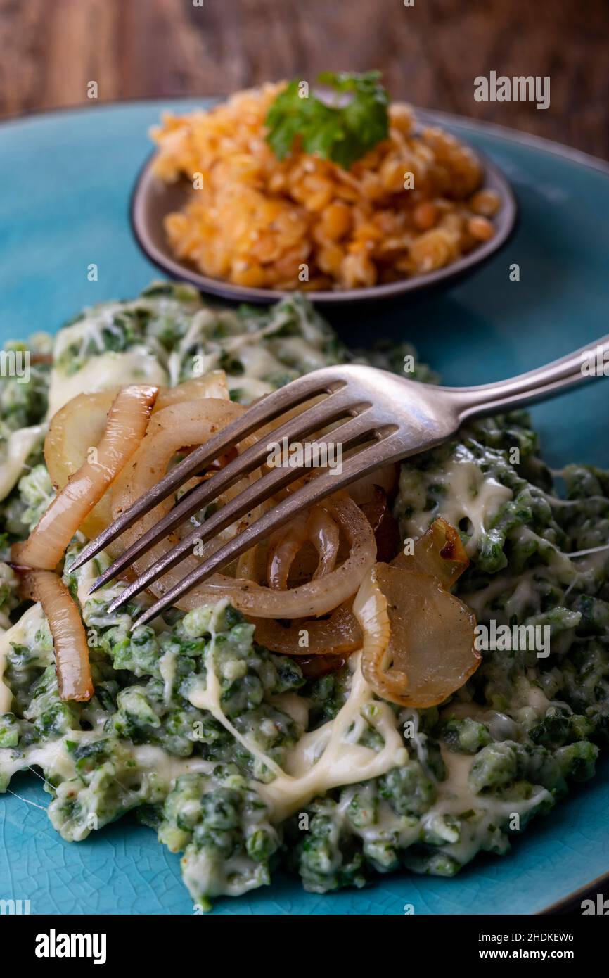 spinach cheese spaetzle Stock Photo - Alamy