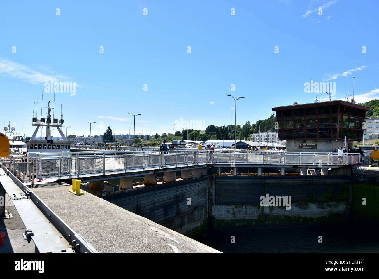 The very active Ballard Locks between Lake Union and Puget Sound in ...