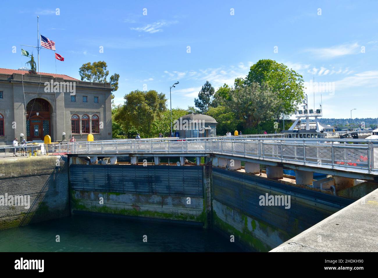 The very active Ballard Locks between Lake Union and Puget Sound in ...
