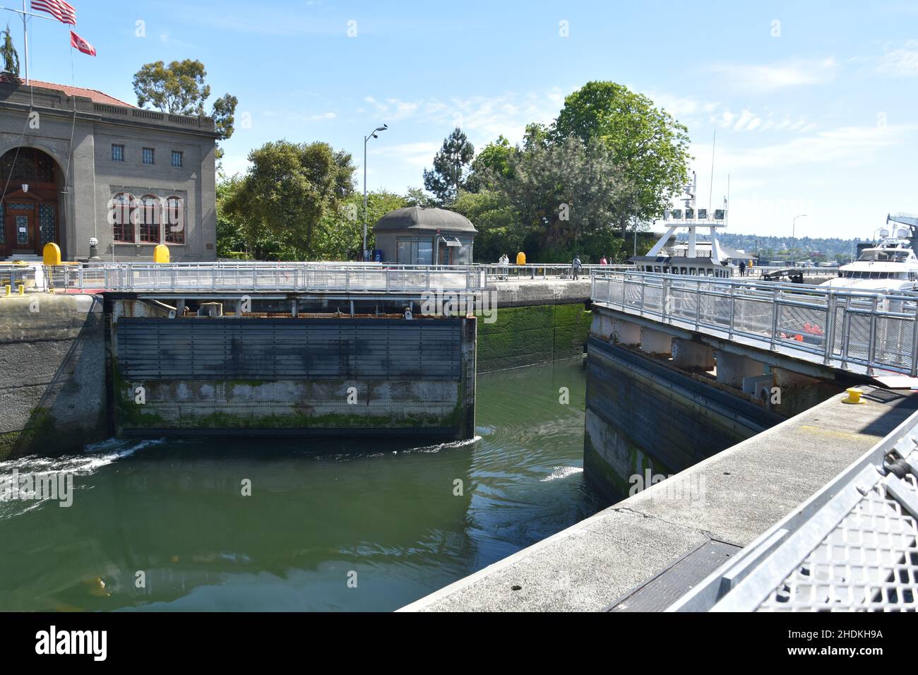 The very active Ballard Locks between Lake Union and Puget Sound in ...