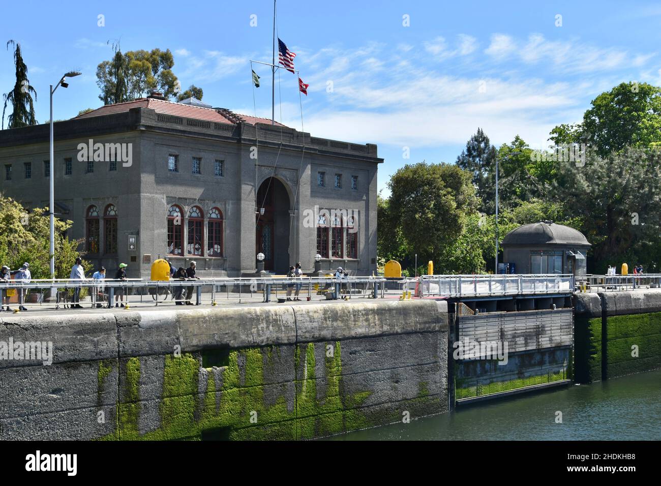 The very active Ballard Locks between Lake Union and Puget Sound in ...