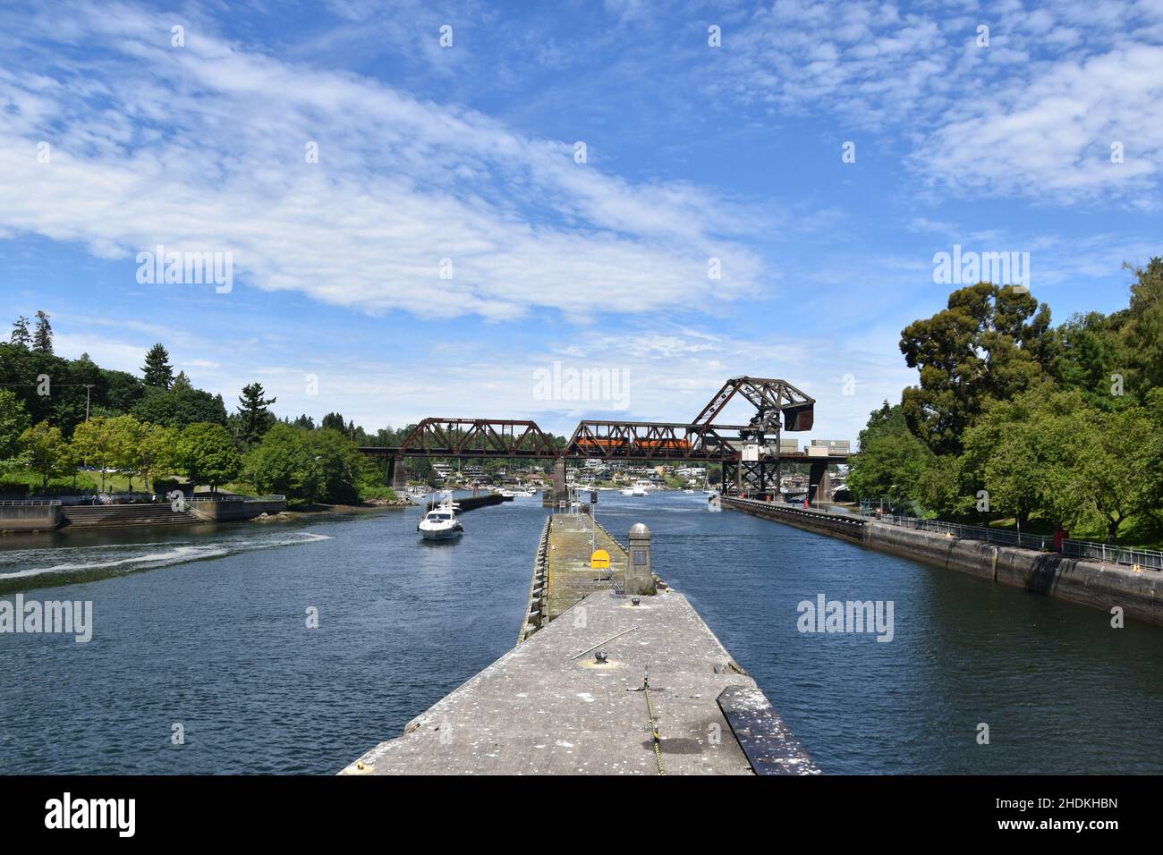The very active Ballard Locks between Lake Union and Puget Sound in ...