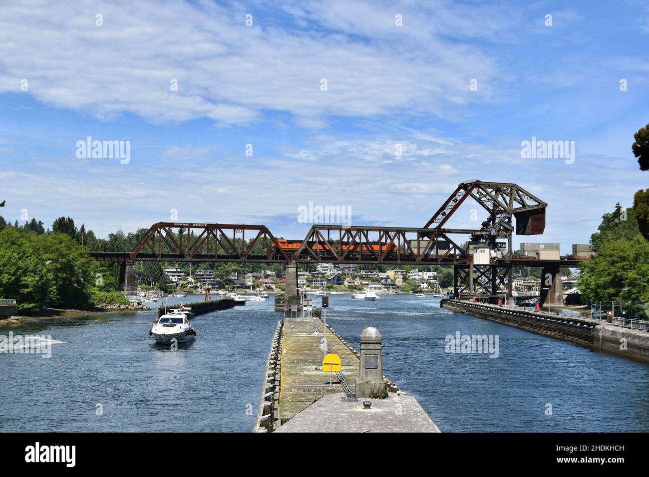 The very active Ballard Locks between Lake Union and Puget Sound in ...