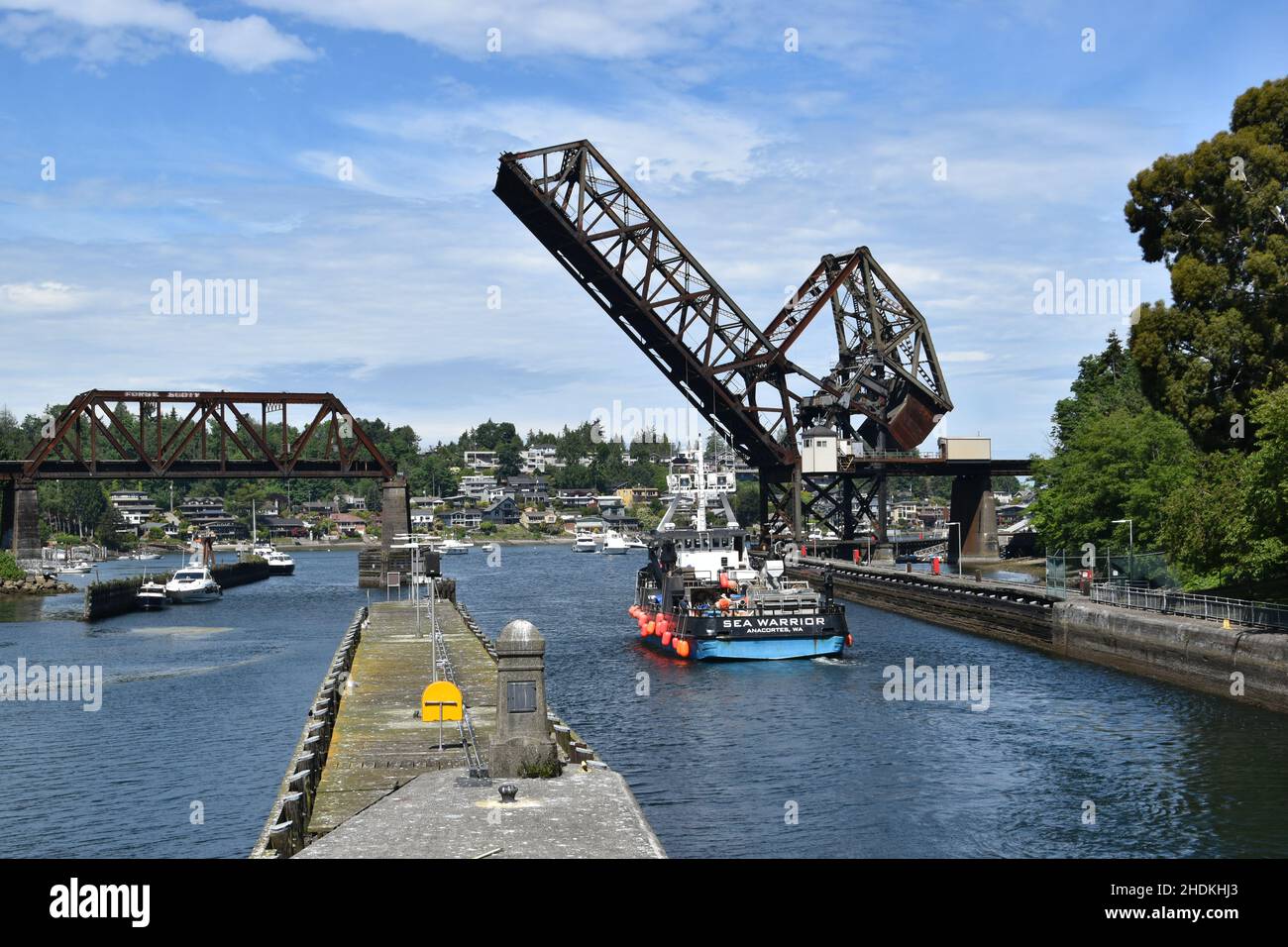 The very active Ballard Locks between Lake Union and Puget Sound in ...