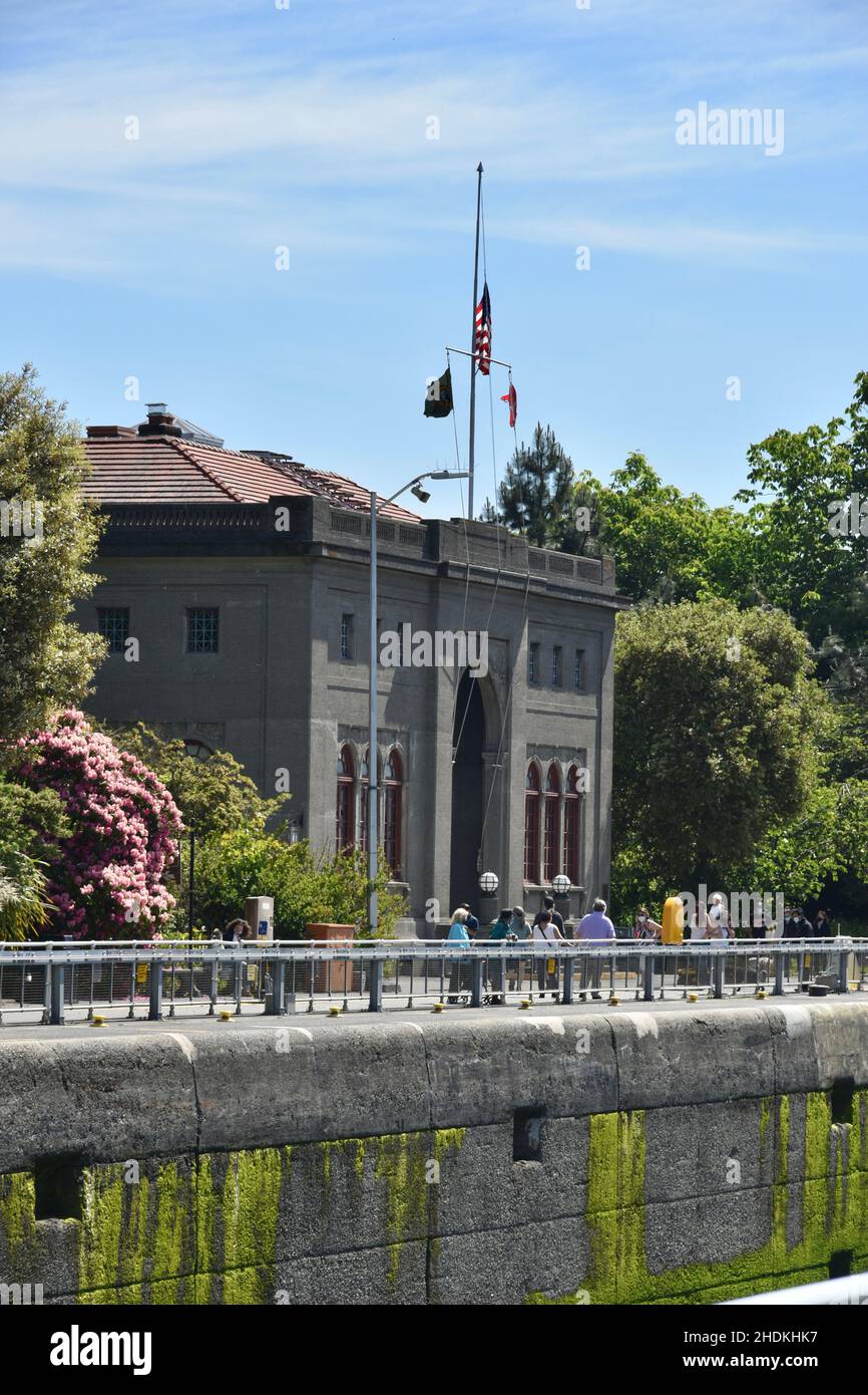 The very active Ballard Locks between Lake Union and Puget Sound in ...