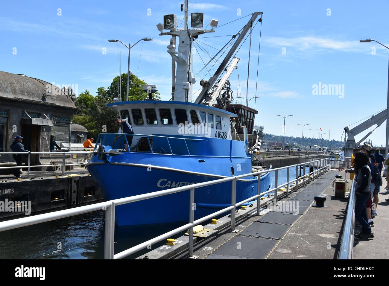 The very active Ballard Locks between Lake Union and Puget Sound in ...