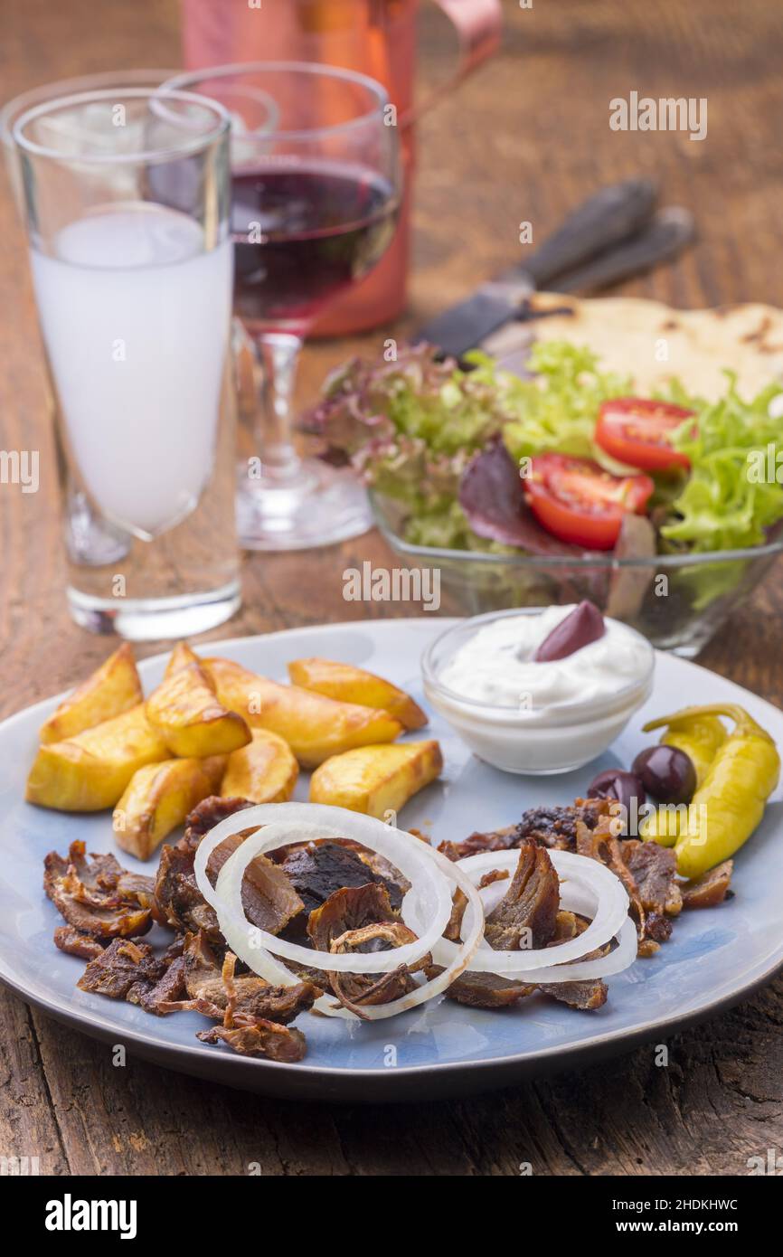 dinner, gyros, dinners, typical greek meal Stock Photo - Alamy