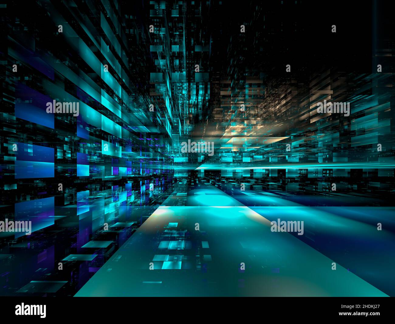 Futuristic city street in aqua colors - abstract 3d illustration Stock ...