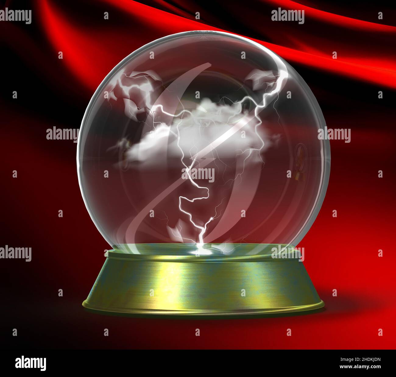 3D rendered Fortune Sphere concept: Cloud and thunder lightning inside ...