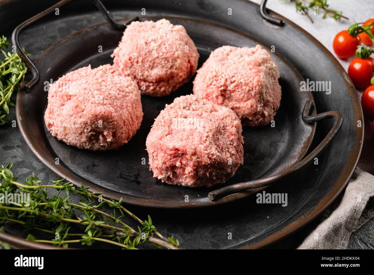 Fresh raw beef meatballs set, on gray stone table background Stock ...