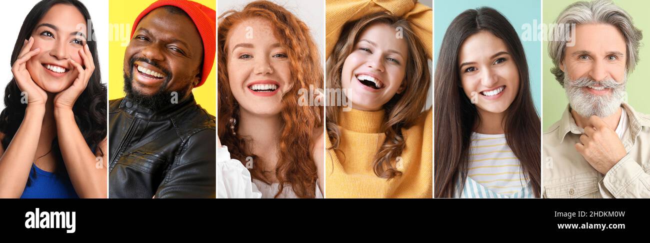 Collage with group of smiling people Stock Photo - Alamy