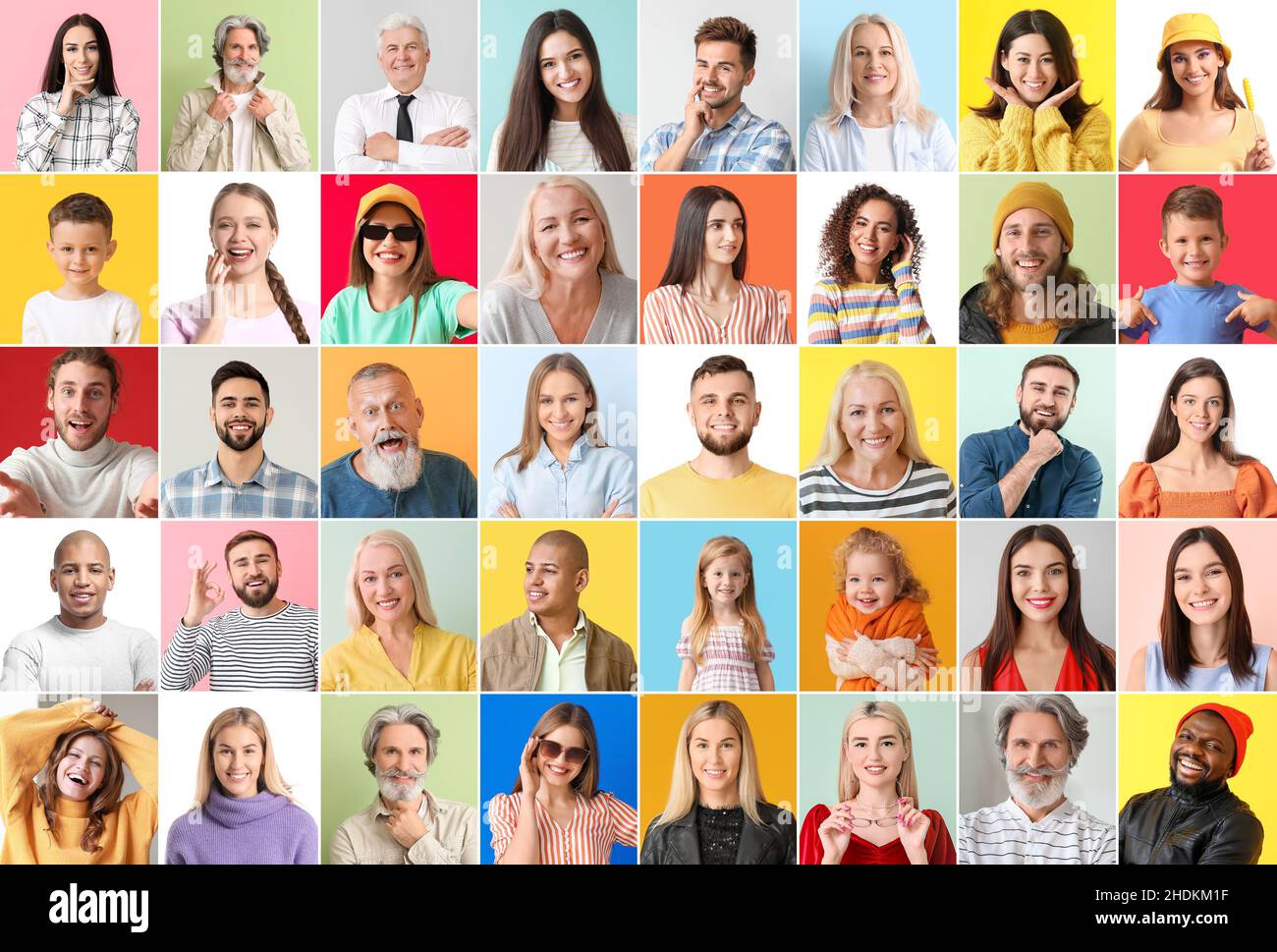 Collage with group of smiling people Stock Photo - Alamy