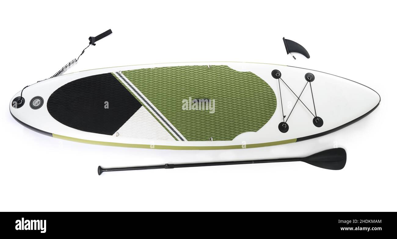Board for sup surfing and oar on white background Stock Photo - Alamy
