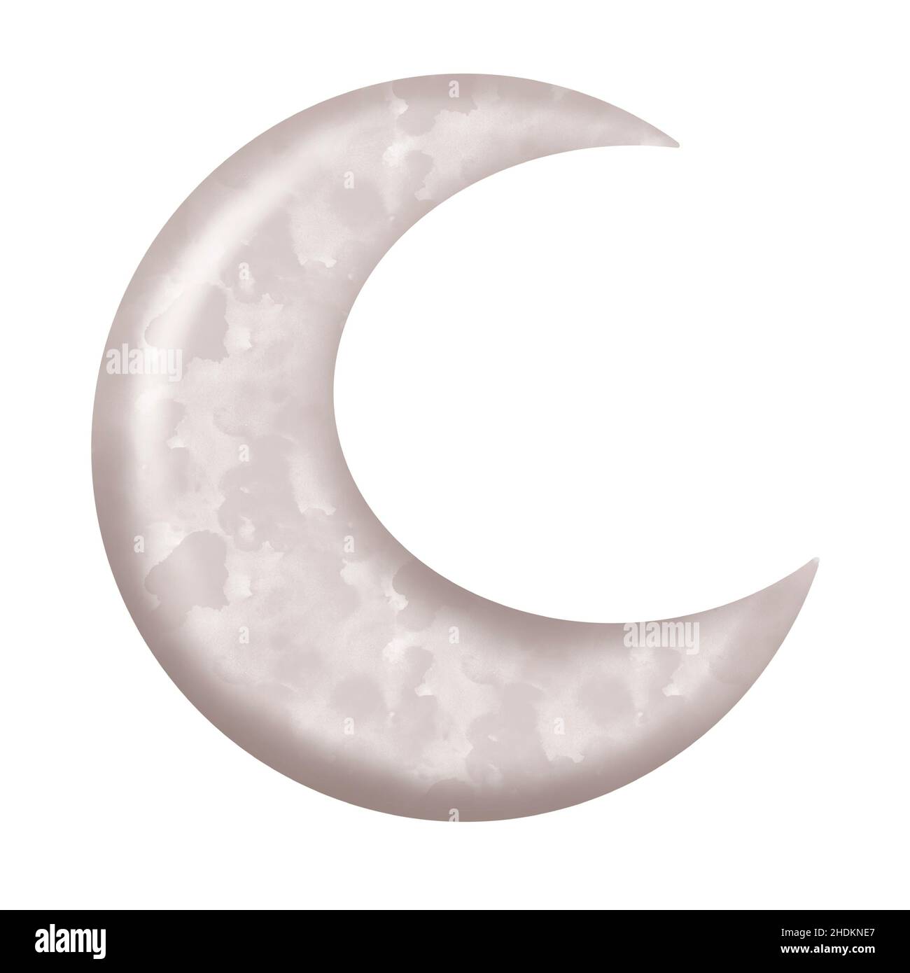 Watercolor illustration of a crescent moon in white. Children's toy ...