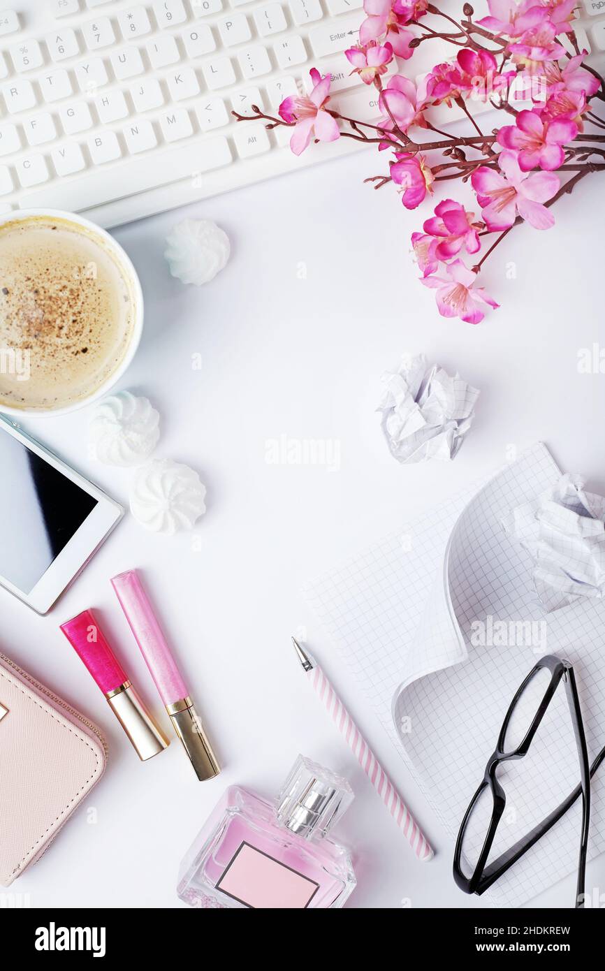 desk, feminine, influencer, desks, feminines Stock Photo - Alamy