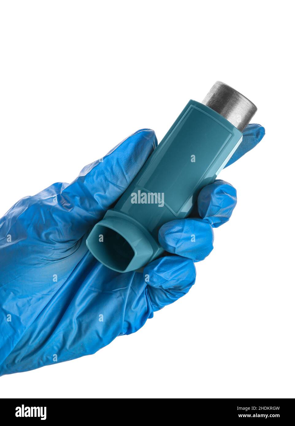 Female hand with asthma inhaler on white background, closeup Stock ...