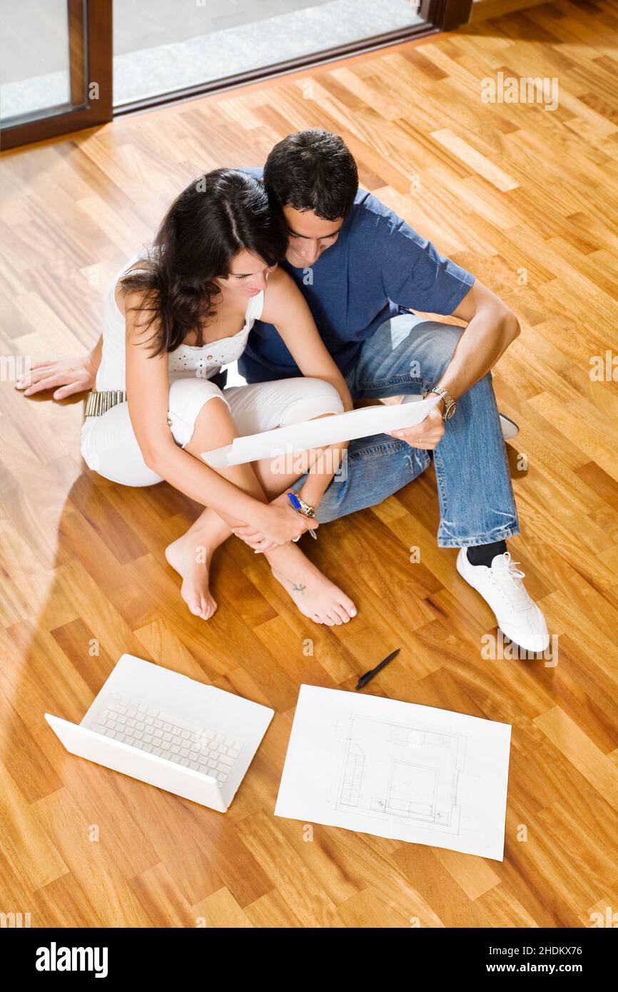 domestic life, love couple, blueprint, planning, at home, domestic ...