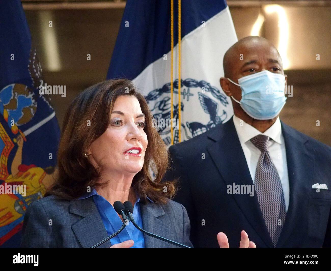New York, New York, USA. 6th Jan, 2022. Governor Kathy Hochul is joined ...