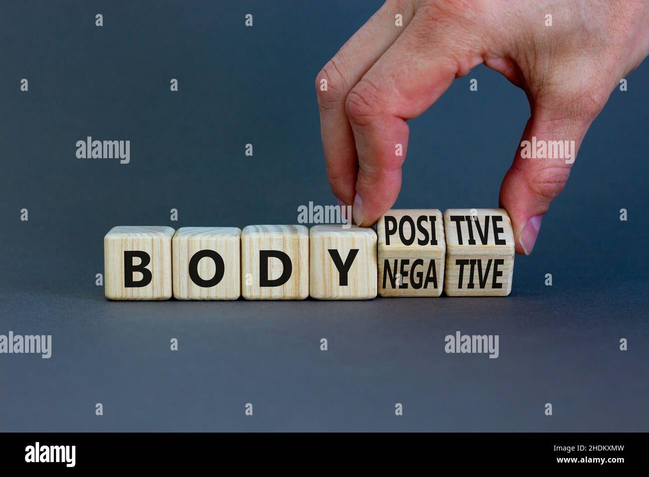 Body positive or negative symbol. Psychologist turns cubes, changes ...