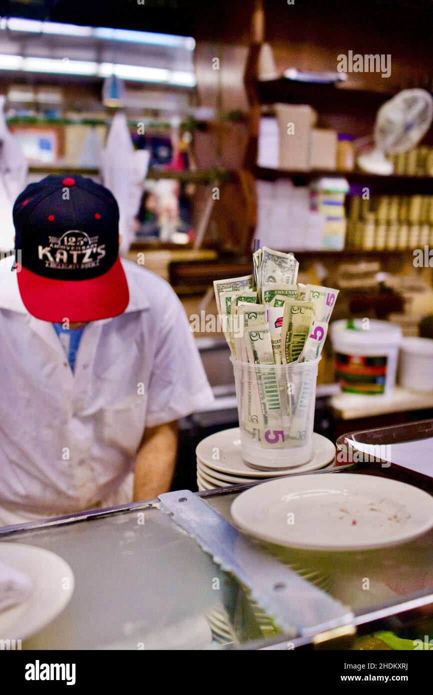 Workers behind counter at World famous Katz's Deli, located on the ...