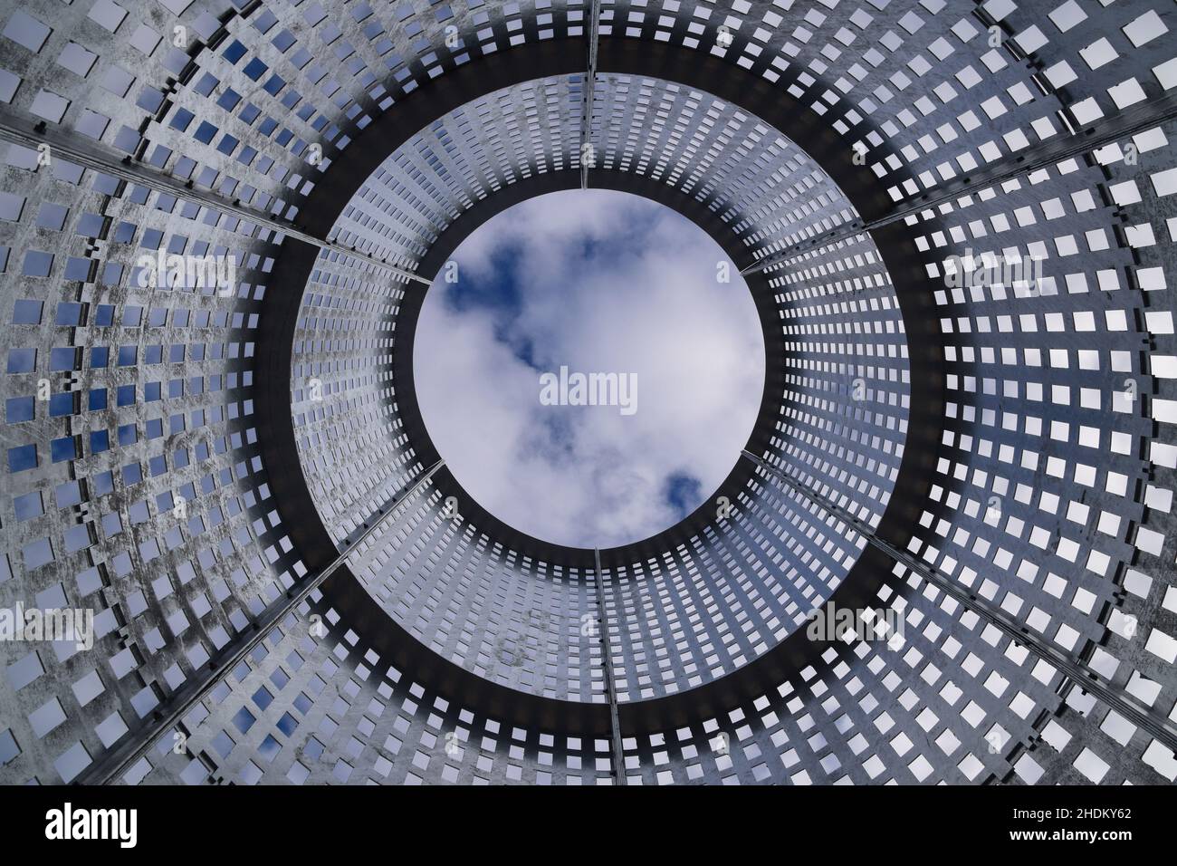 Looking up through round metal structure Stock Photo - Alamy