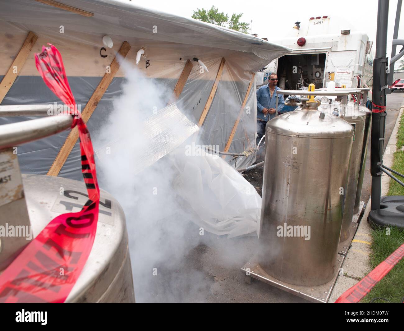 Liquid Nitrogen Tanks LNO2 with off-gassing. Liquid nitrogen—LN2 Stock ...