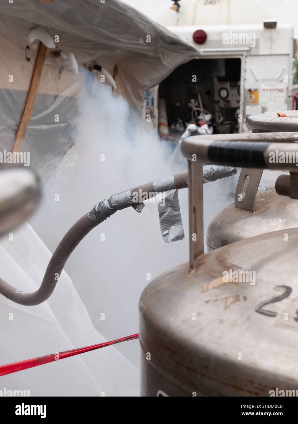 Liquid Nitrogen Tanks LNO2 with off-gassing. Liquid nitrogen—LN2 Stock ...