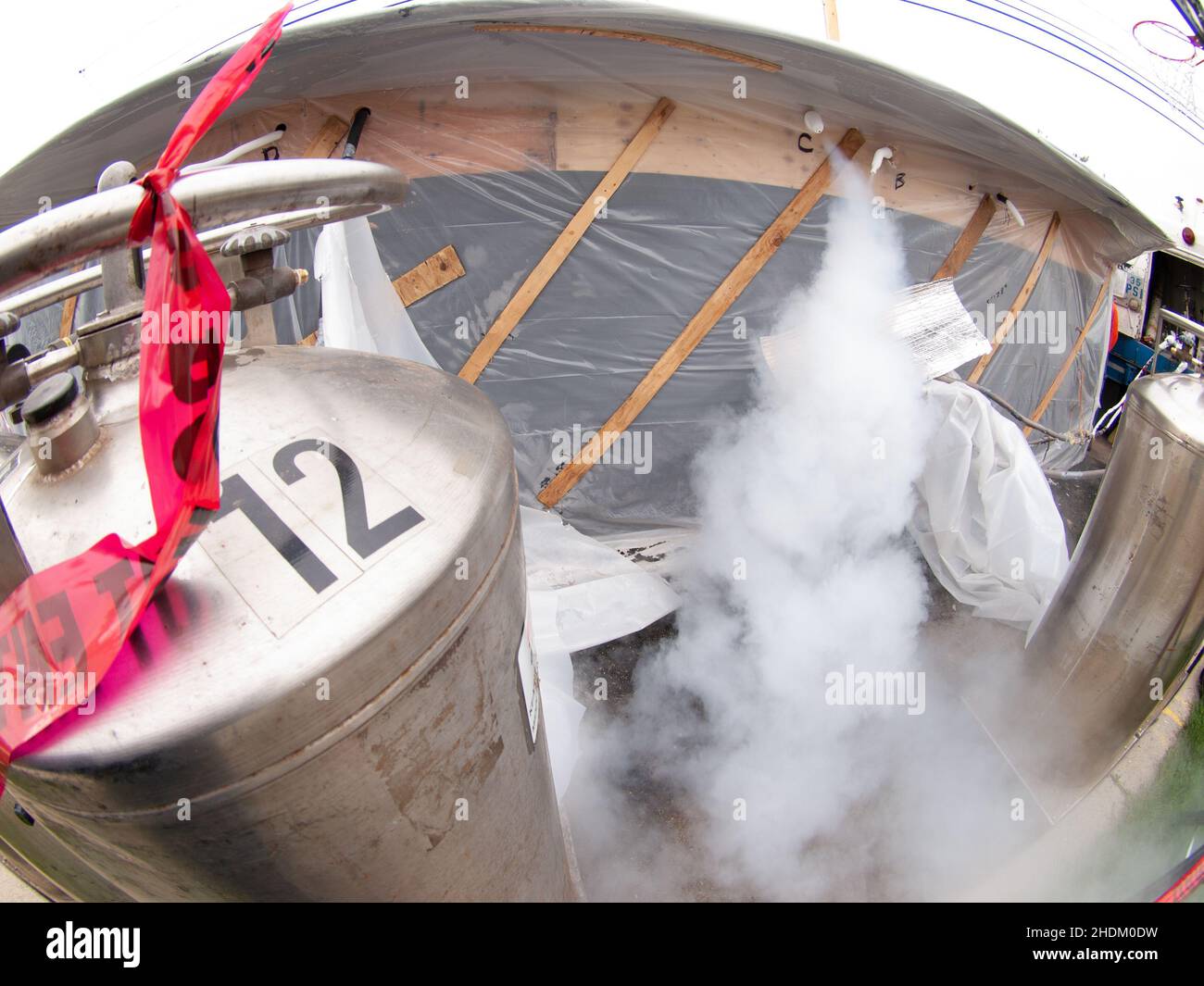 Liquid Nitrogen Tanks LNO2 with off-gassing. Liquid nitrogen—LN2 Stock ...