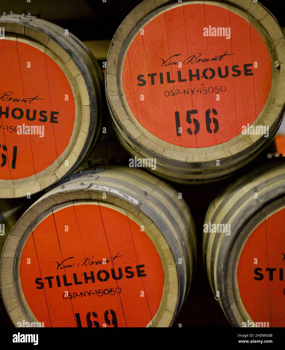Wooden barrels at Van Brunt Stillhouse is a New York State Farm ...