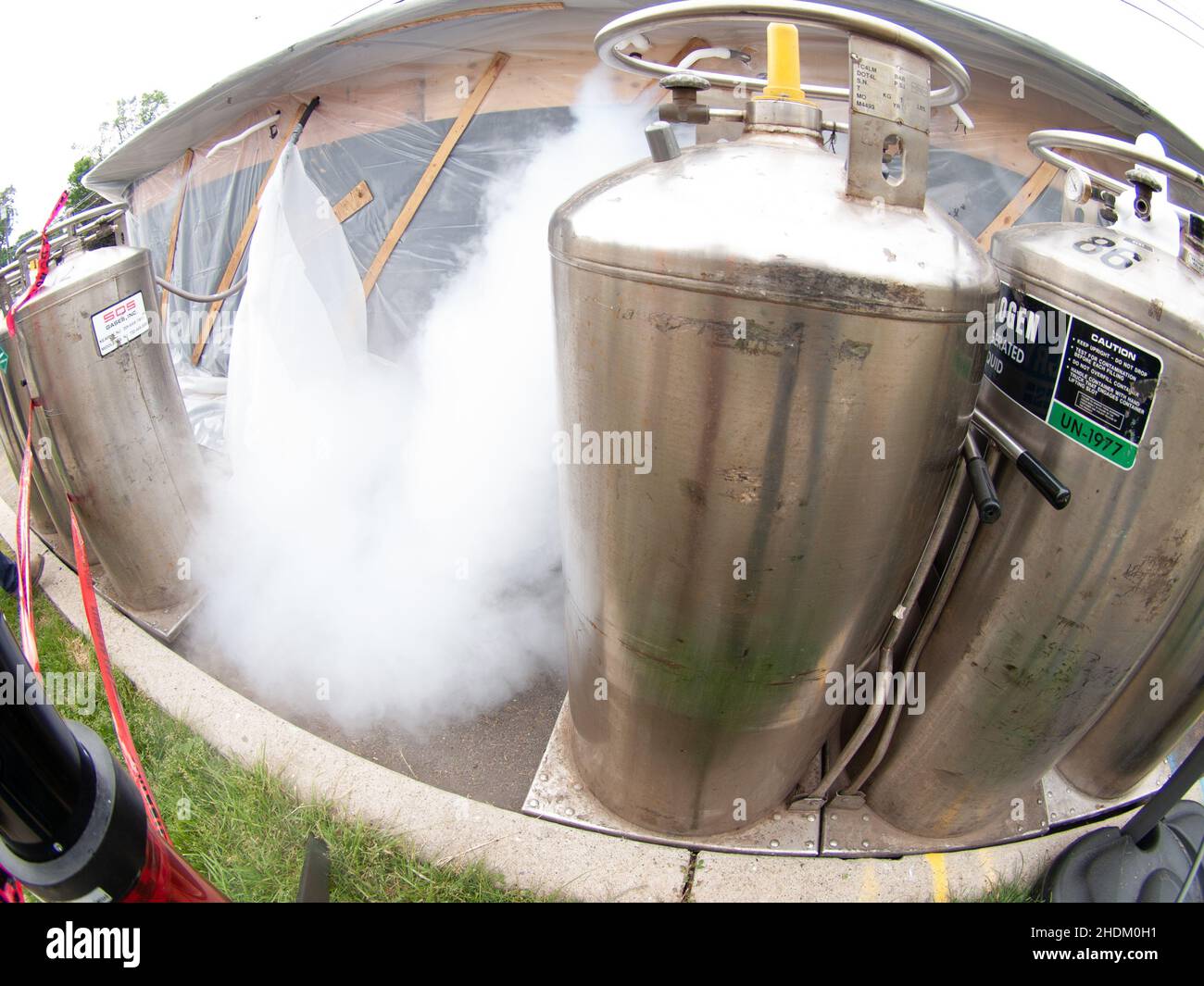 Liquid Nitrogen Tanks LNO2 with off-gassing. Liquid nitrogen—LN2 Stock ...