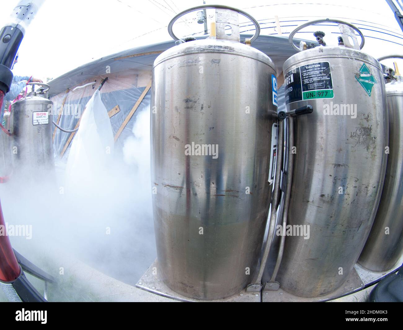 Liquid Nitrogen Tanks LNO2 with off-gassing. Liquid nitrogen—LN2 Stock ...