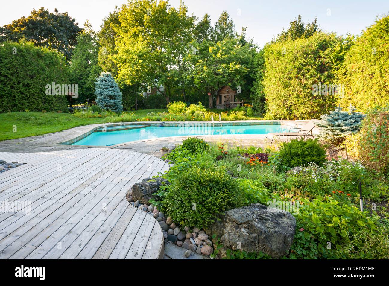 pool, swimming pool, landscape gardening, pools, wooden post Stock ...